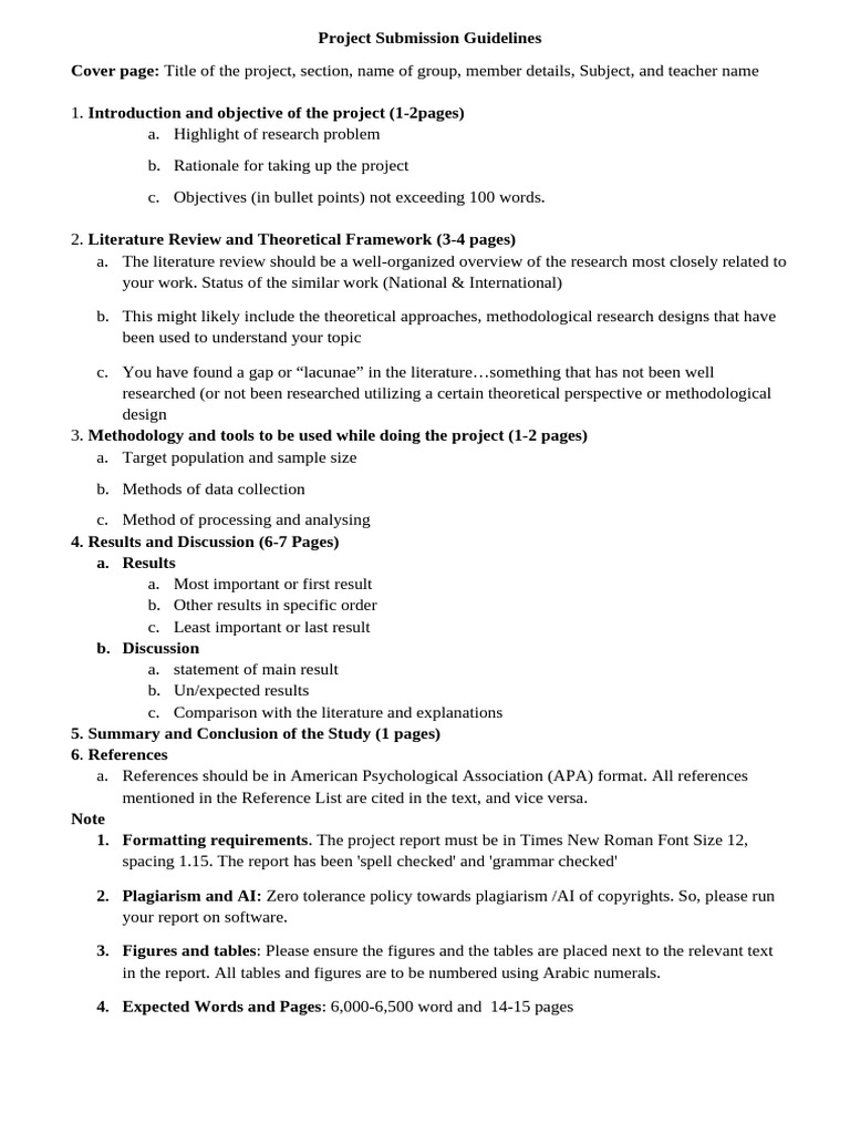 Project Submission Guidelines | PDF