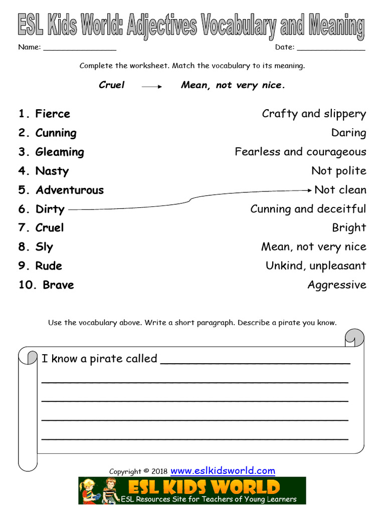 KIDS WORLD Adjectives-Vocabulary-Meaning-Worksheet | PDF