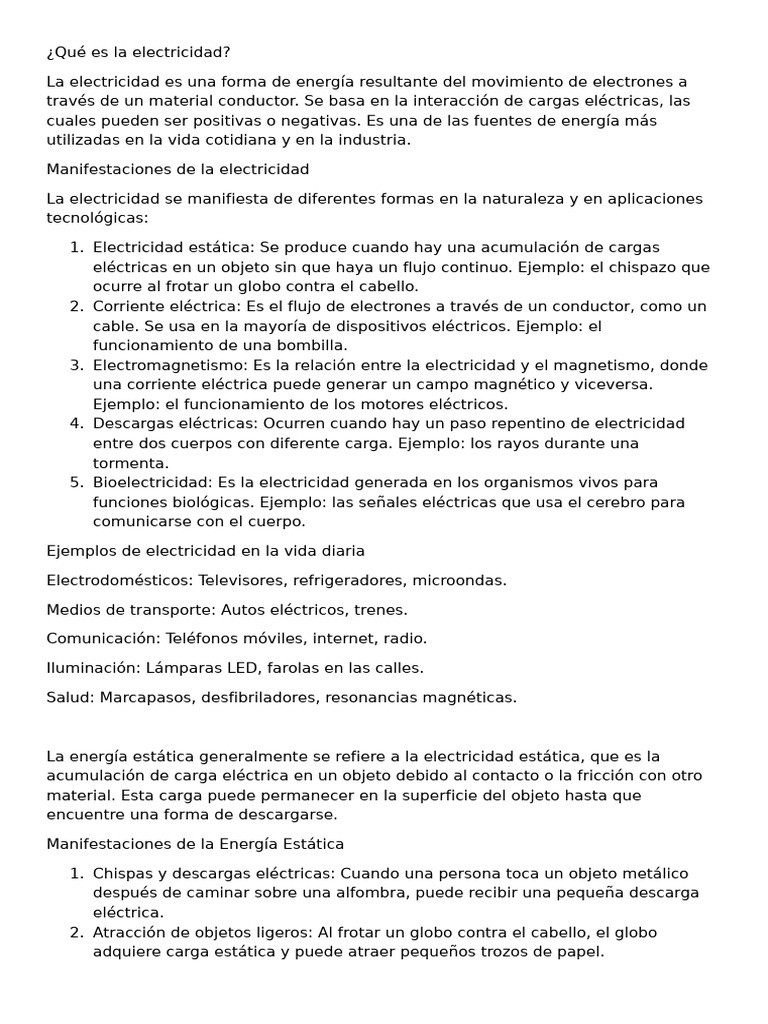Ejemplos de Electricidad Estática Cotidiana | PDF | Electricidad ...