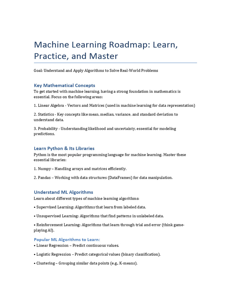 Machine Learning Roadmap PDF | PDF | Machine Learning | Support Vector ...