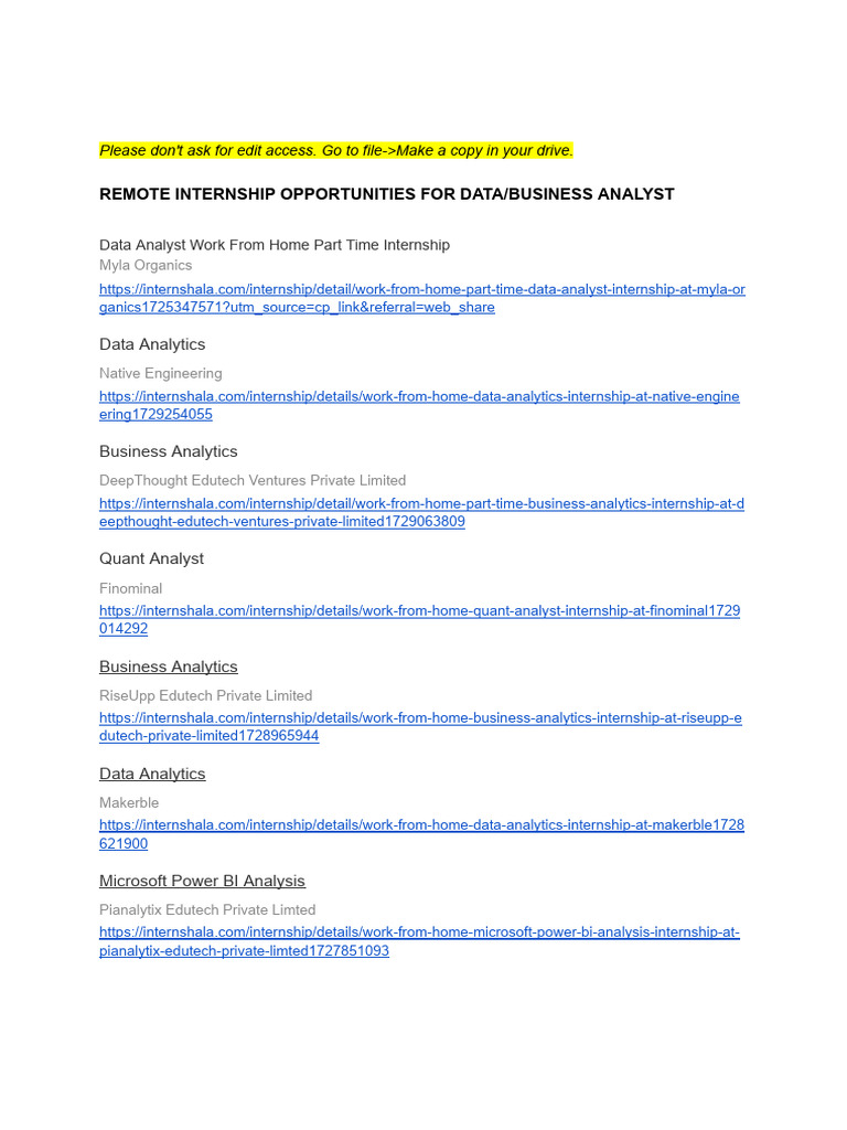 Remote Data and Business Analyst Internships | PDF