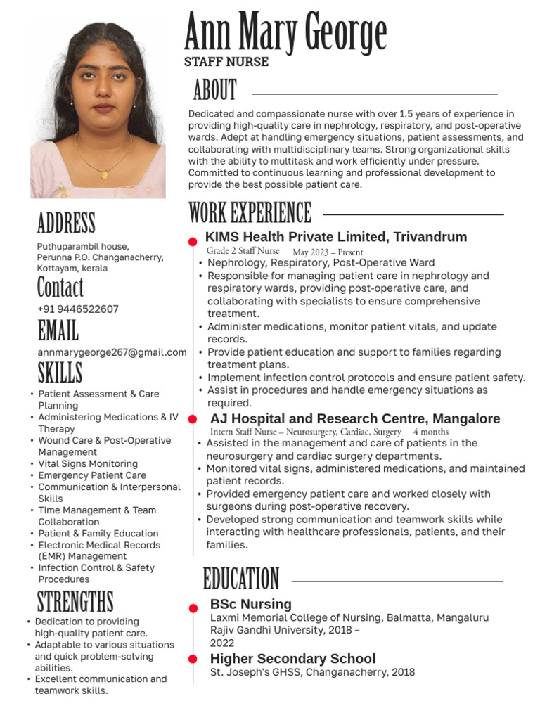 Ann Mary George CV 2024 | PDF | Patient | Nursing