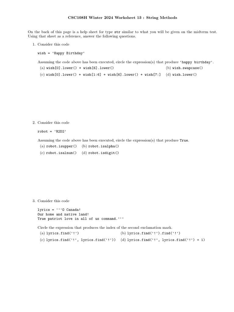 Ws13 STR Methods Worksheet | PDF | Letter Case | Notation
