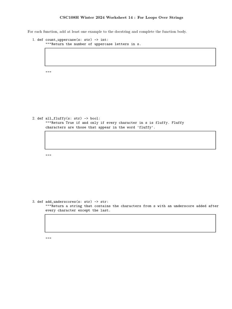 For Loops Over Strings Worksheet | PDF