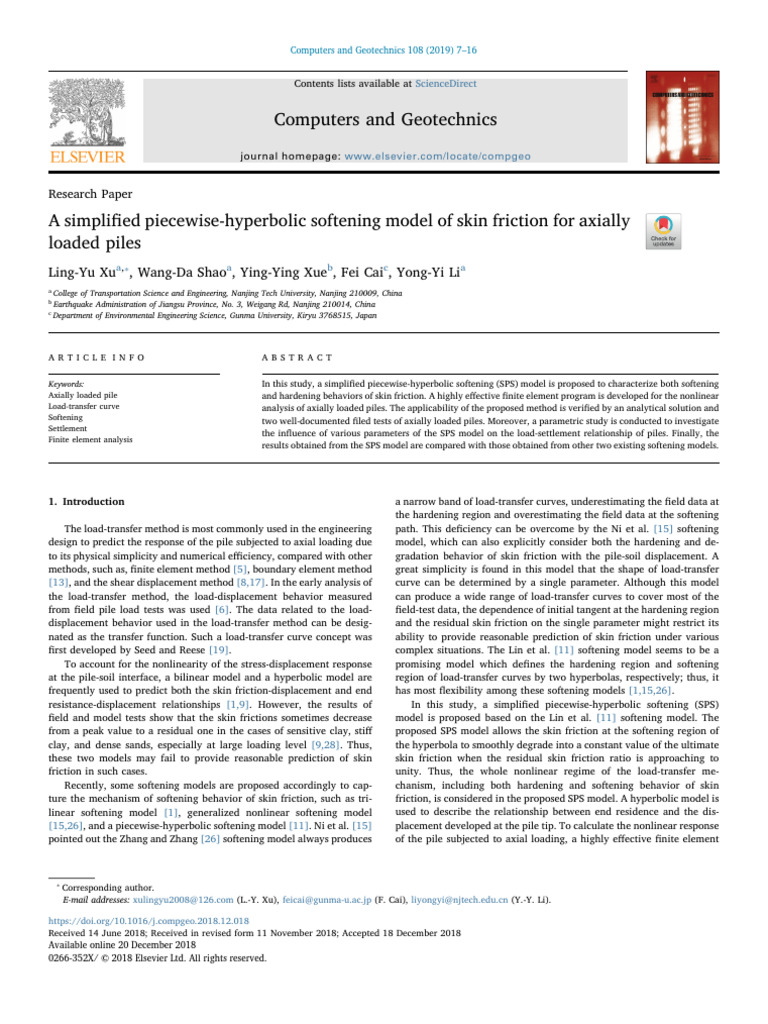 3-2019-Ptd-Xu - (CompGeot) - A Simplified Piecewise-Hyperbolic Softening Model of Skin Friction ...