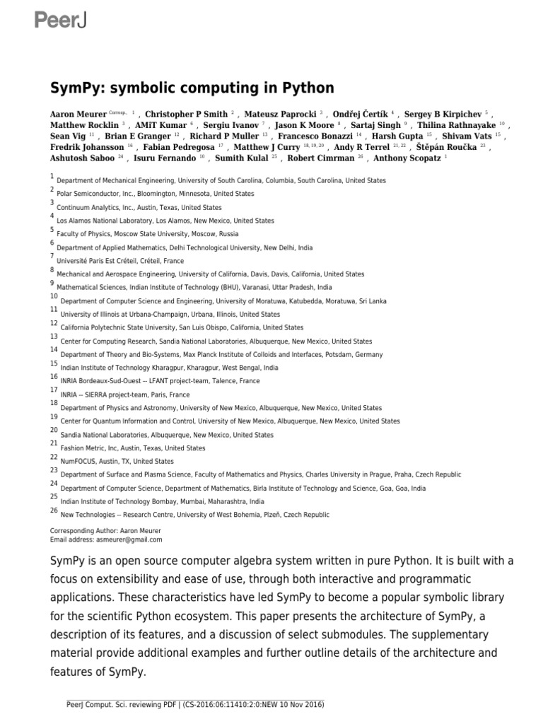 SymPy: Python Symbolic Computing Tool | PDF | Matrix (Mathematics) | Polynomial