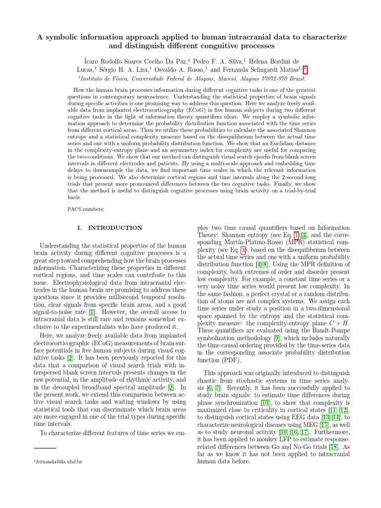 A Symbolic Information Approach Applied To Human Intracranial Data To Characterize | PDF ...