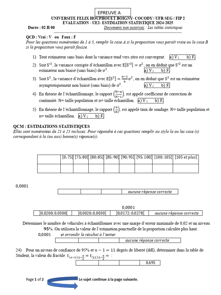 Évaluation Estimation Statistique FIP2 | PDF | Intervalle de confiance ...