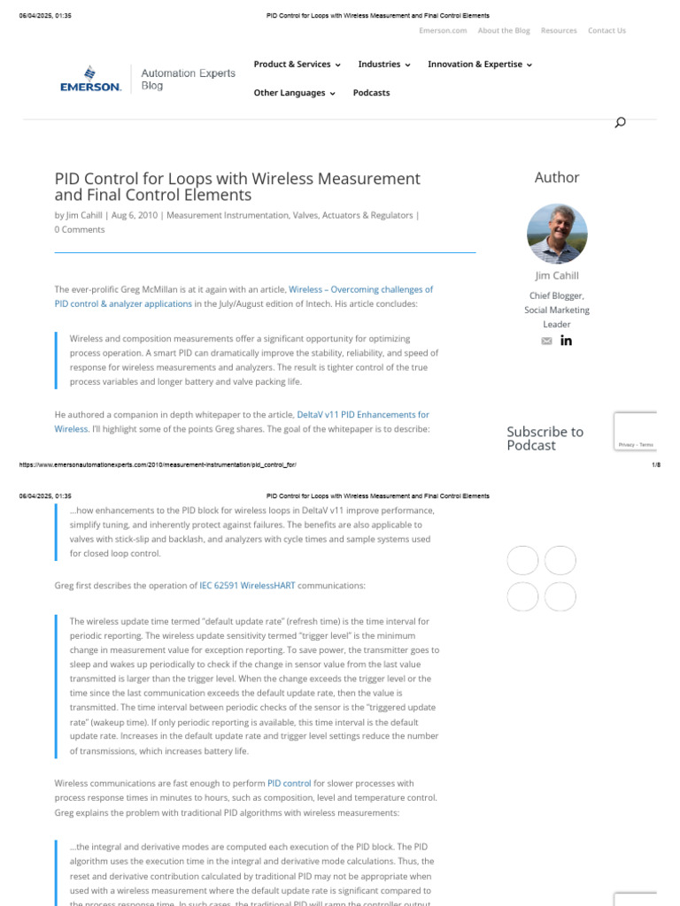 Jim Kahill PID Control For Loops With Wireless Measurement and Final ...
