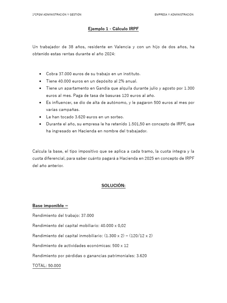 Solución Ejercicio 1 IRPF | PDF
