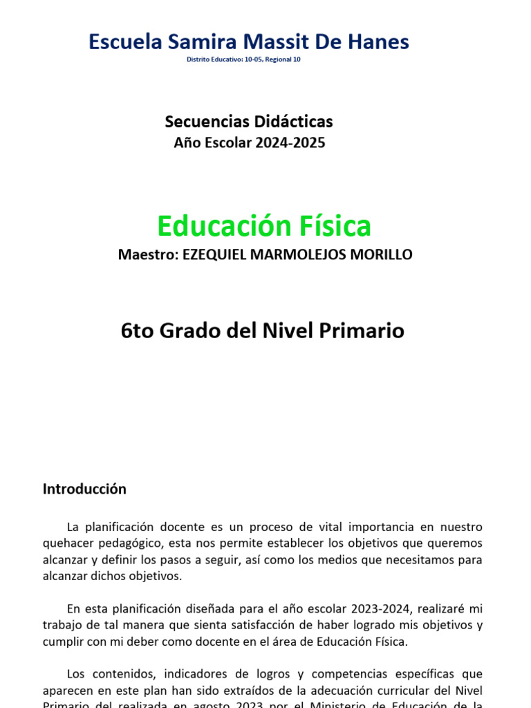 Planificación Educación Física 6to Grado | PDF | Enseñando | Aprendizaje