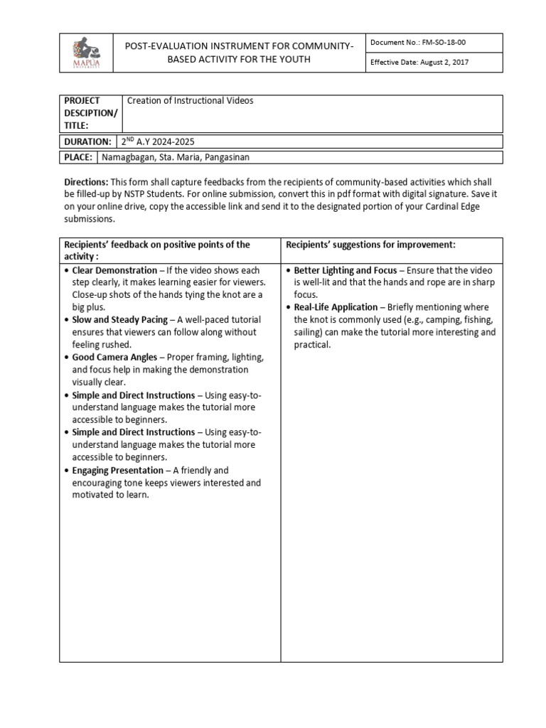 Community Activity Feedback Form | PDF