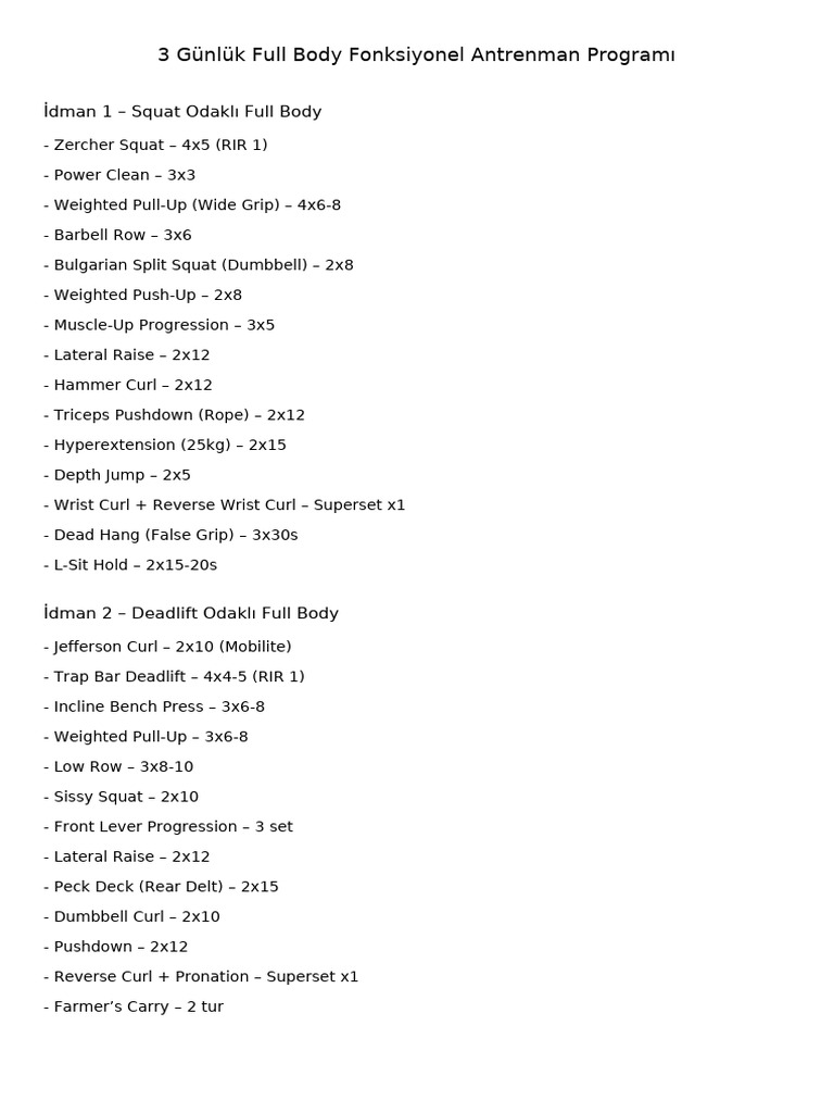 Full Body Fonksiyonel Antrenman Programi | PDF