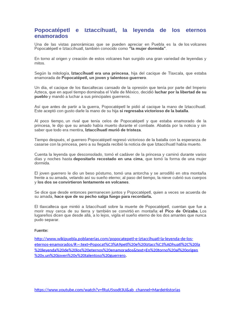 Popocatépetl e Iztaccíhuatl | PDF