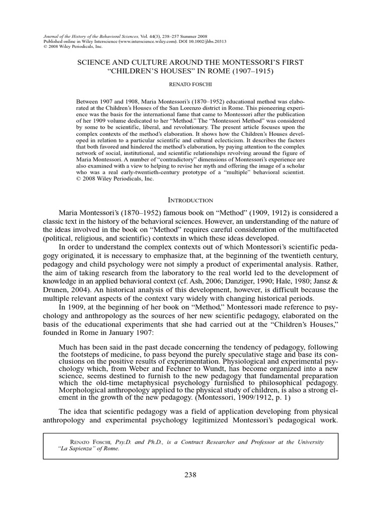 Montessori's Early Children's Houses in Rome | PDF | Pedagogy | Psychology