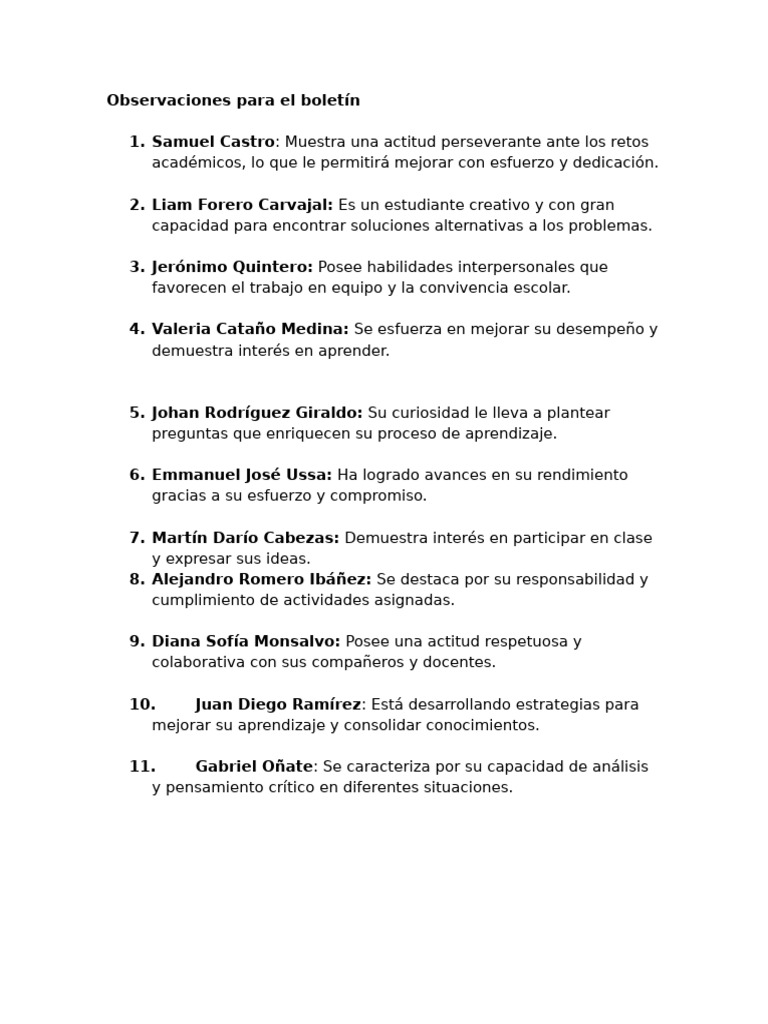 Observaciones para el boletin | PDF