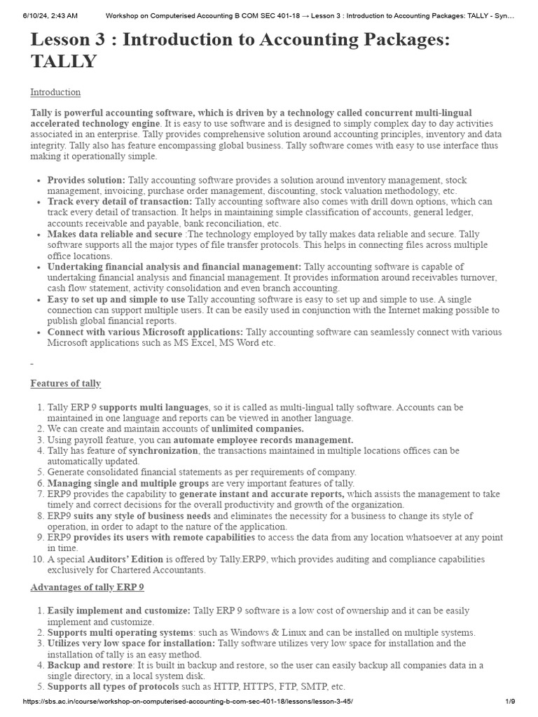 Workshop on Computerised Accounting B COM SEC 401-18 → Lesson 3 _ Introduction to Accounting ...