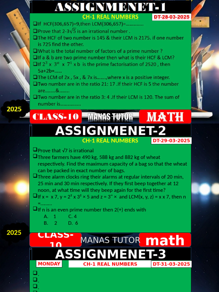 Class 10 Math Assignment on Real Numbers | PDF