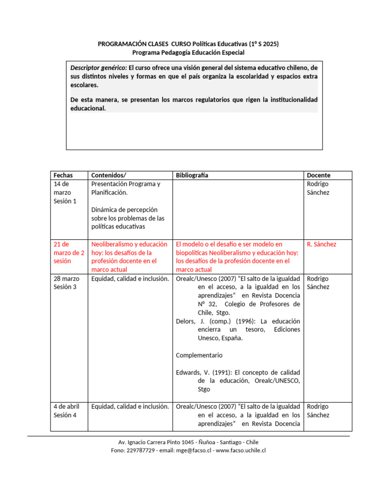 Cronograma Curso Introducci N Al Sitema Educativo Sescci N 2prof. R. S Nchez | PDF | Chile ...