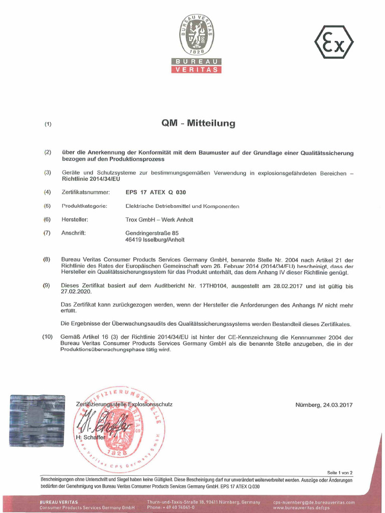 Zertifikat ATEX Qualit Tsmanagement System | PDF