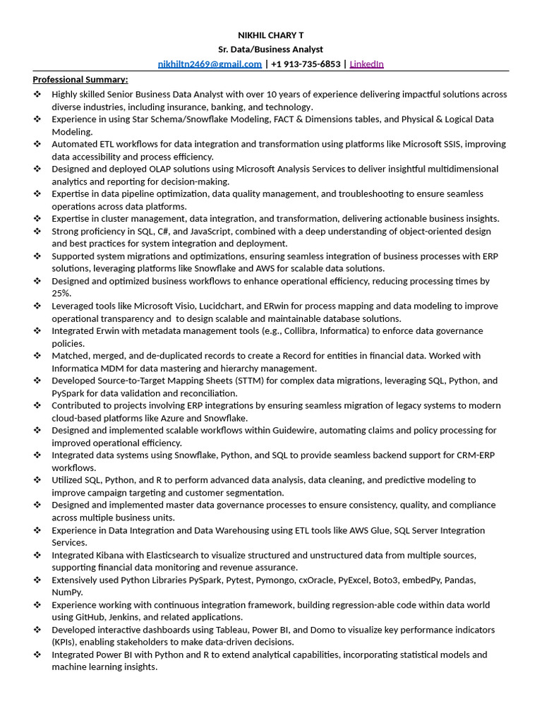 Nikhil.T_Sr._Business_Data_Analyst | PDF | Apache Spark | Apache Hadoop