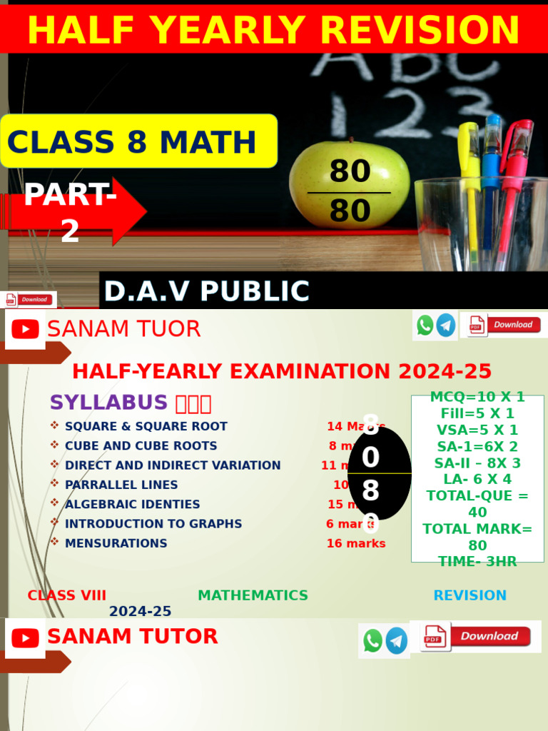 Class 8 Math Half-Yearly Revision 2024 | PDF