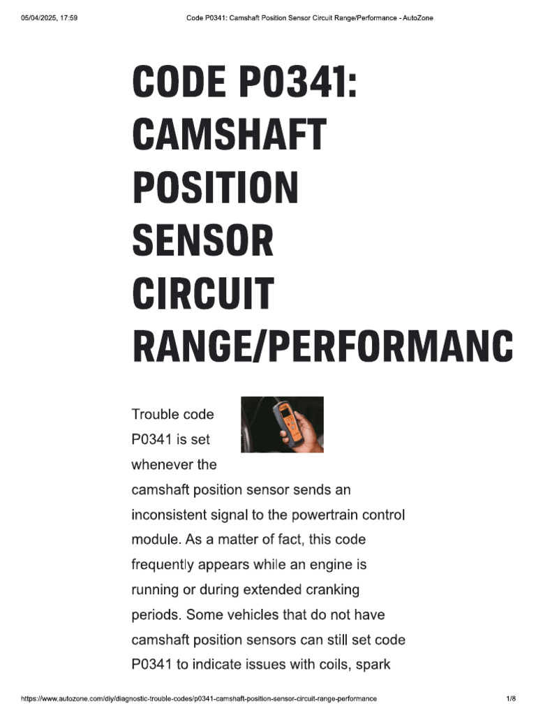 Code P0341 - Camshaft Position Sensor Circuit Range - Performance ...