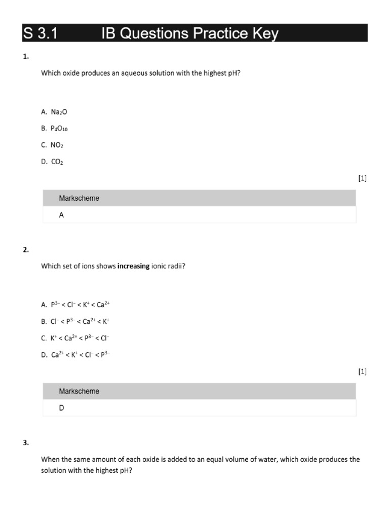 IB Periodic Table Practice Questions | PDF | Sets Of Chemical Elements ...