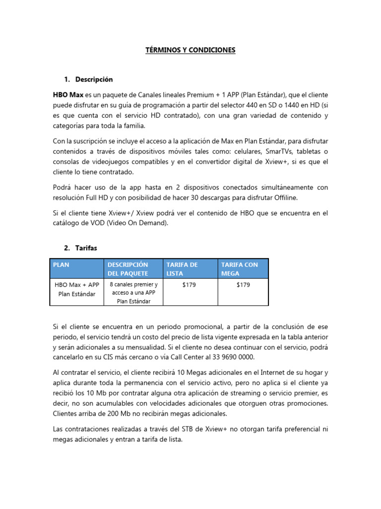 Plan Estándar HBO Max: Dispositivos y Canales | PDF | Hbos | Aplicación ...