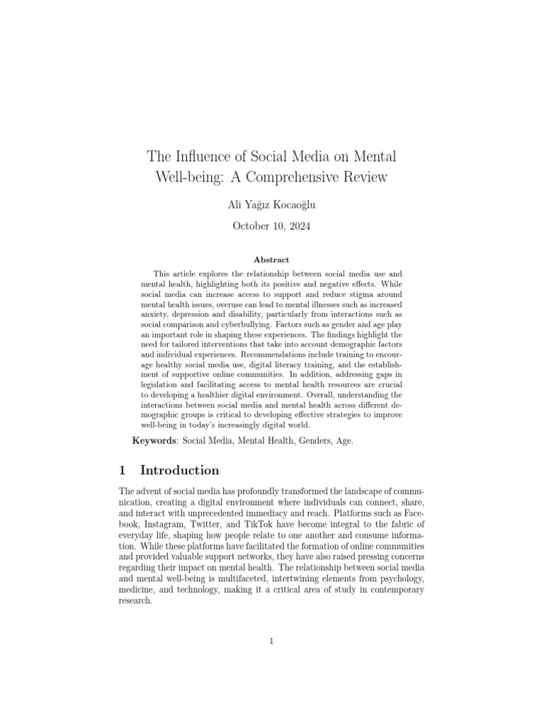 The Influence of Social Media On Mental Well-Being | PDF | Mental ...