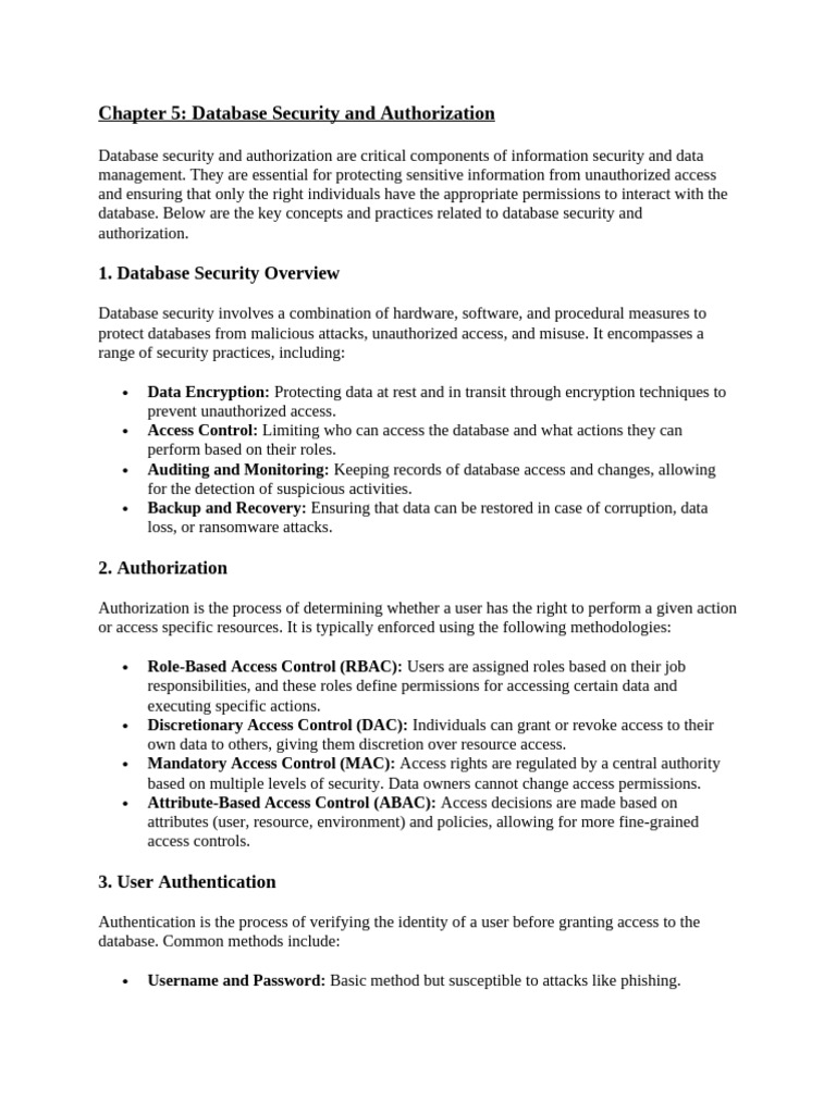 Chapter 6 Database Security and Authorization | PDF | Computer Access Control | Computer Security