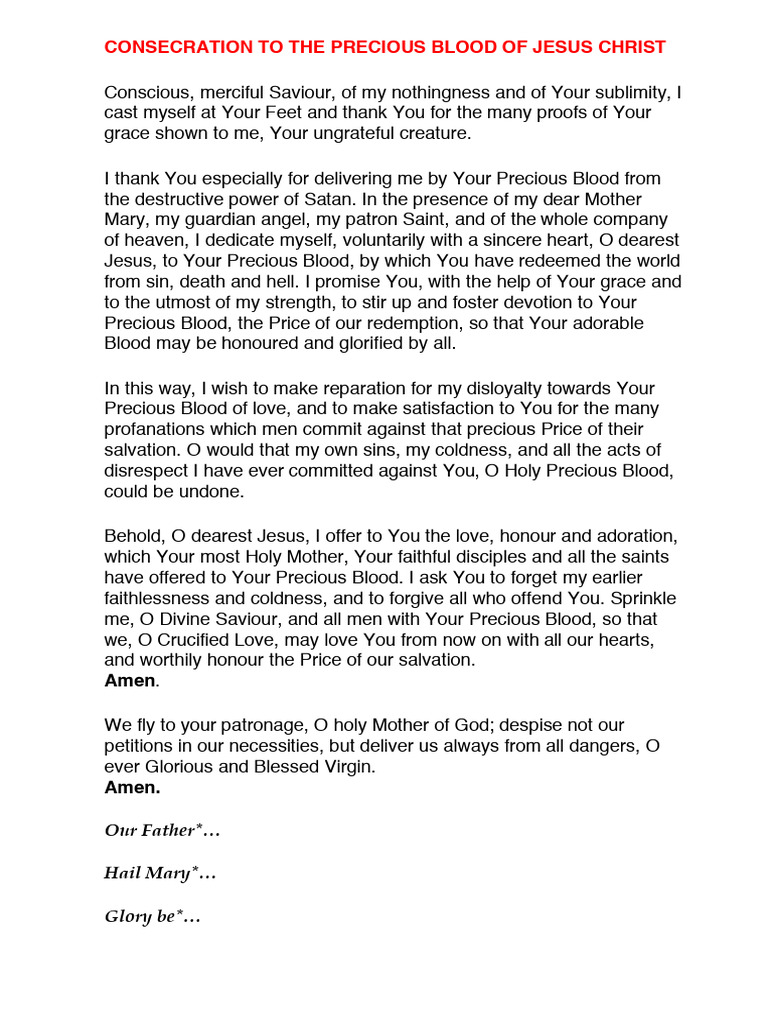Consecration to Jesus' Precious Blood | PDF