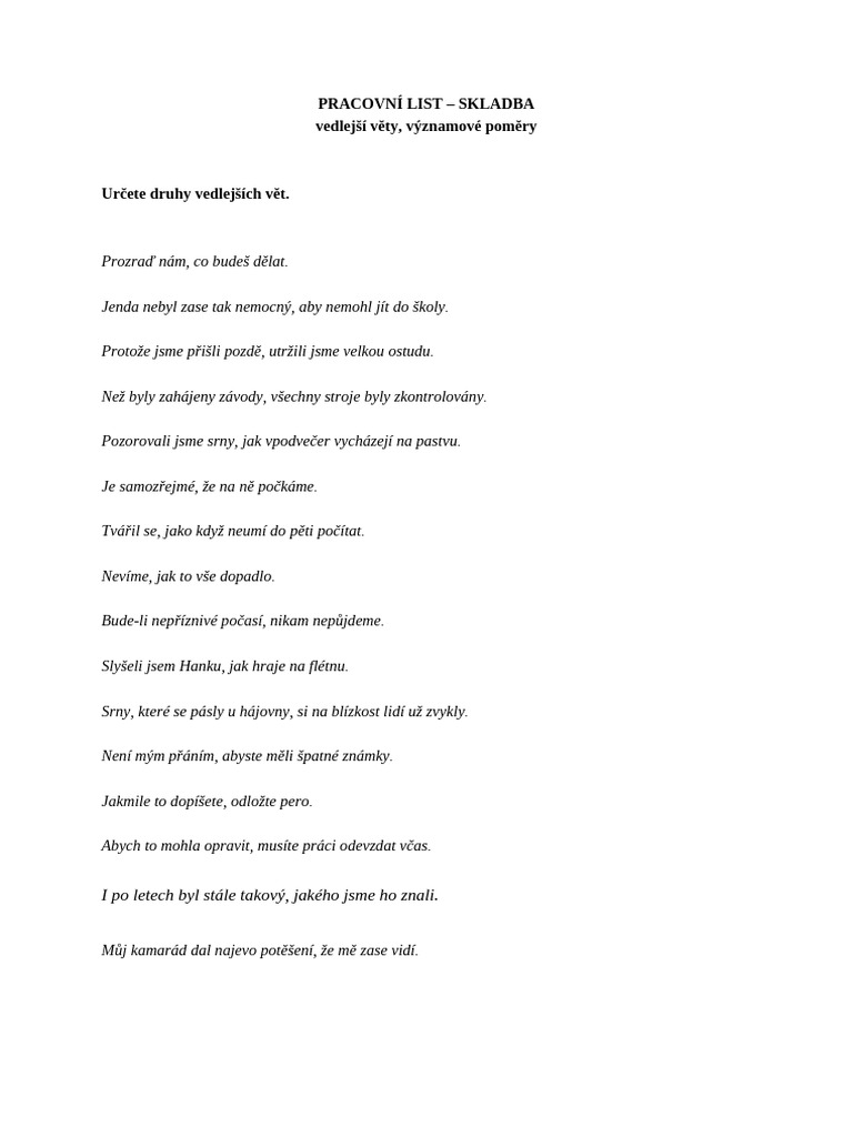 Skladba - Vedlejsi Vety - Vyznamove Pomery | PDF