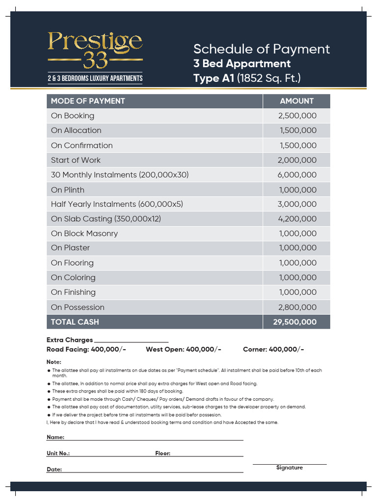 Prestige Payment Plans With Floor Plans | PDF | Payments | Cheque