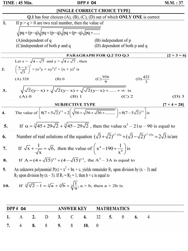Basic Maths Dpp-4 | PDF