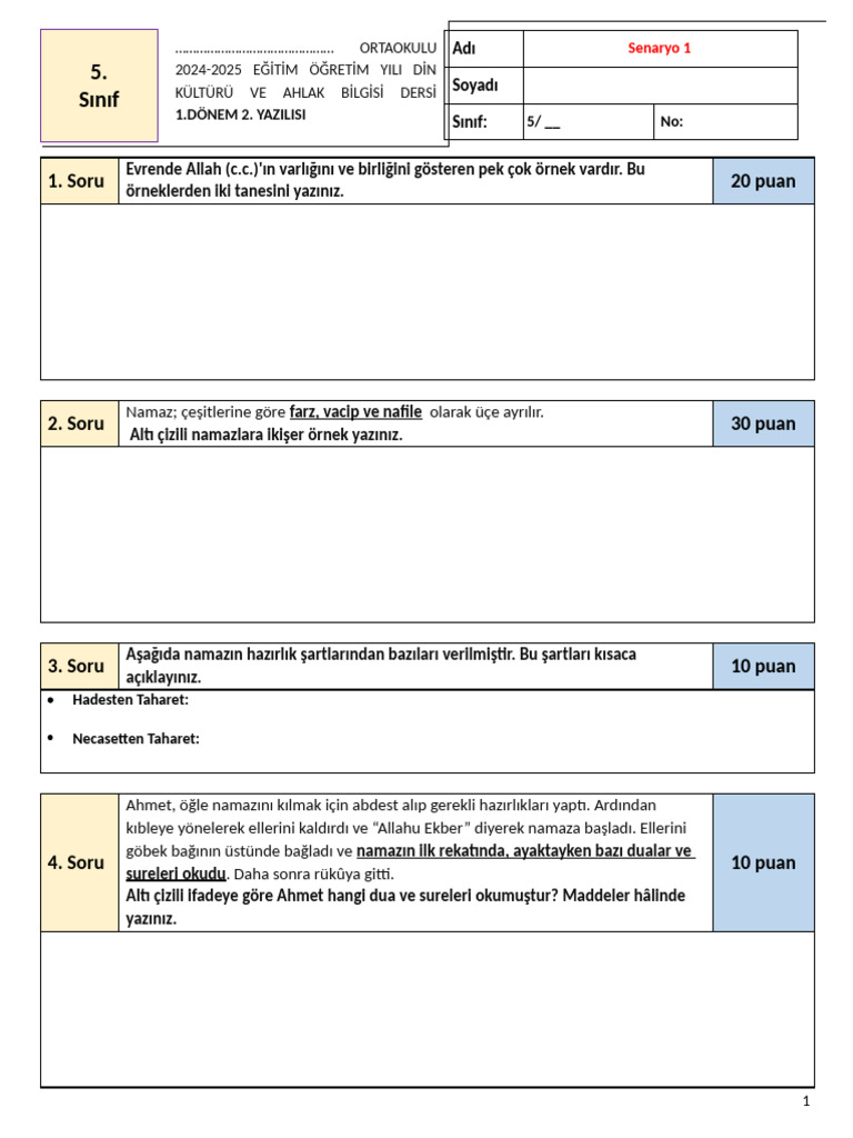 DKAB-5.-Sinif-1.-Donem-2.-Yazili-Sorulari (1) | PDF