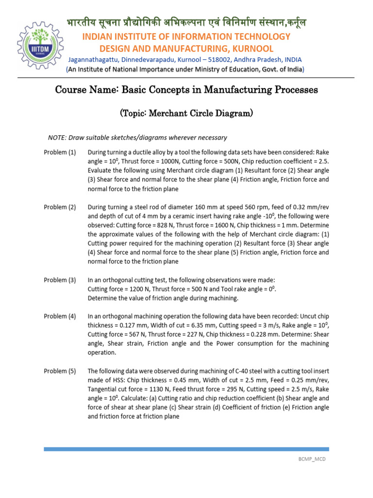 4A Numerical Problems Merchant Circle | PDF | Machining | Force