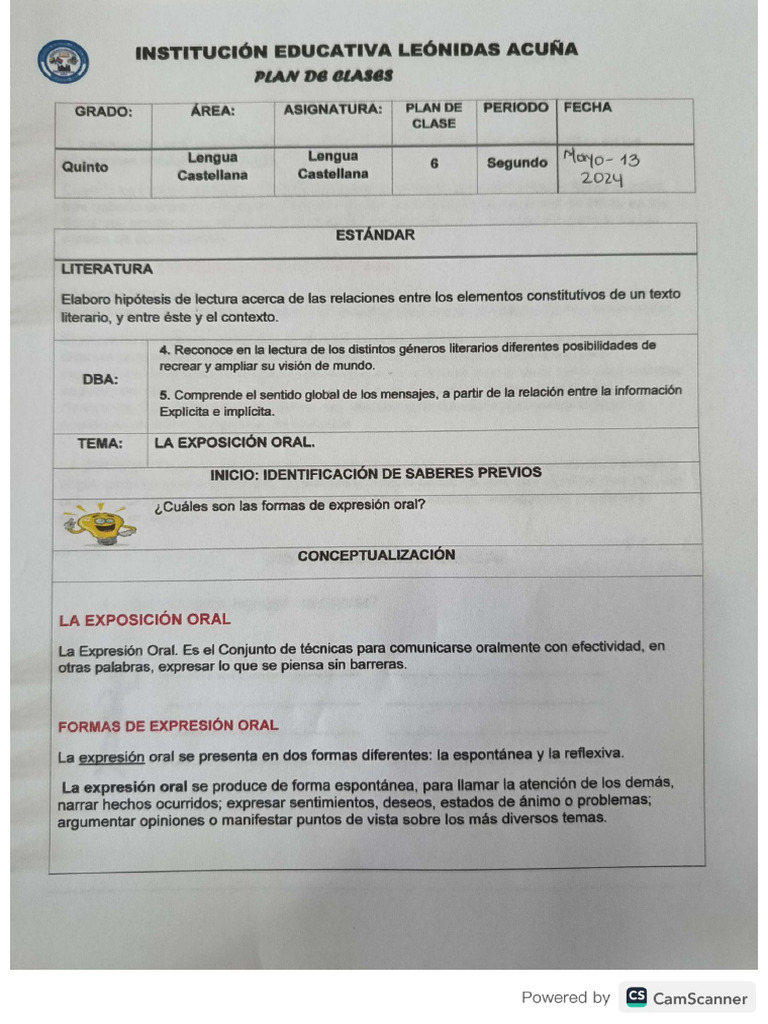 Plan de Clase 6 | PDF