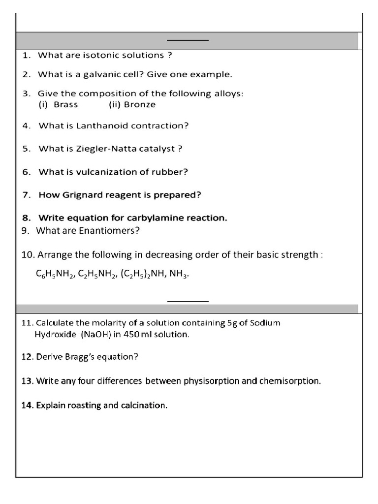 Chemistry Model Paper | PDF