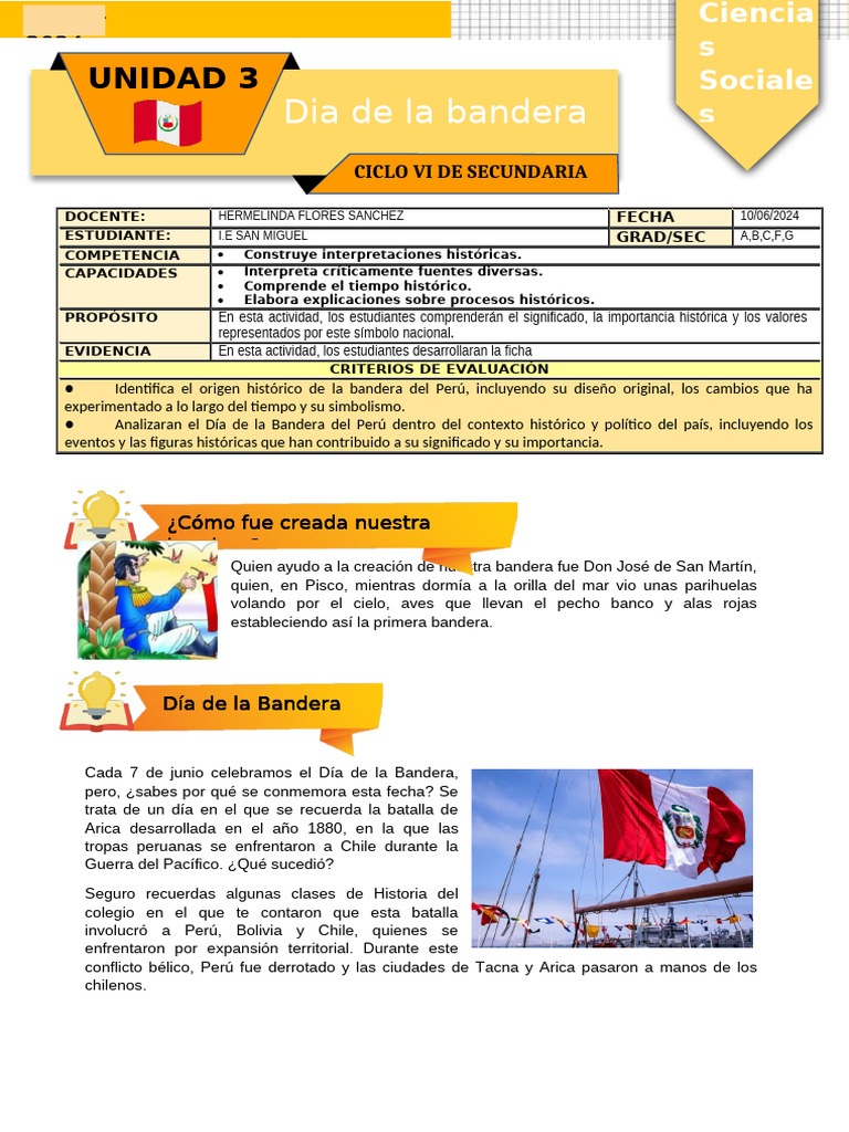 Actividad Extra Ficha de Actividad Ccss Vi - Dia de La Bandera | PDF ...