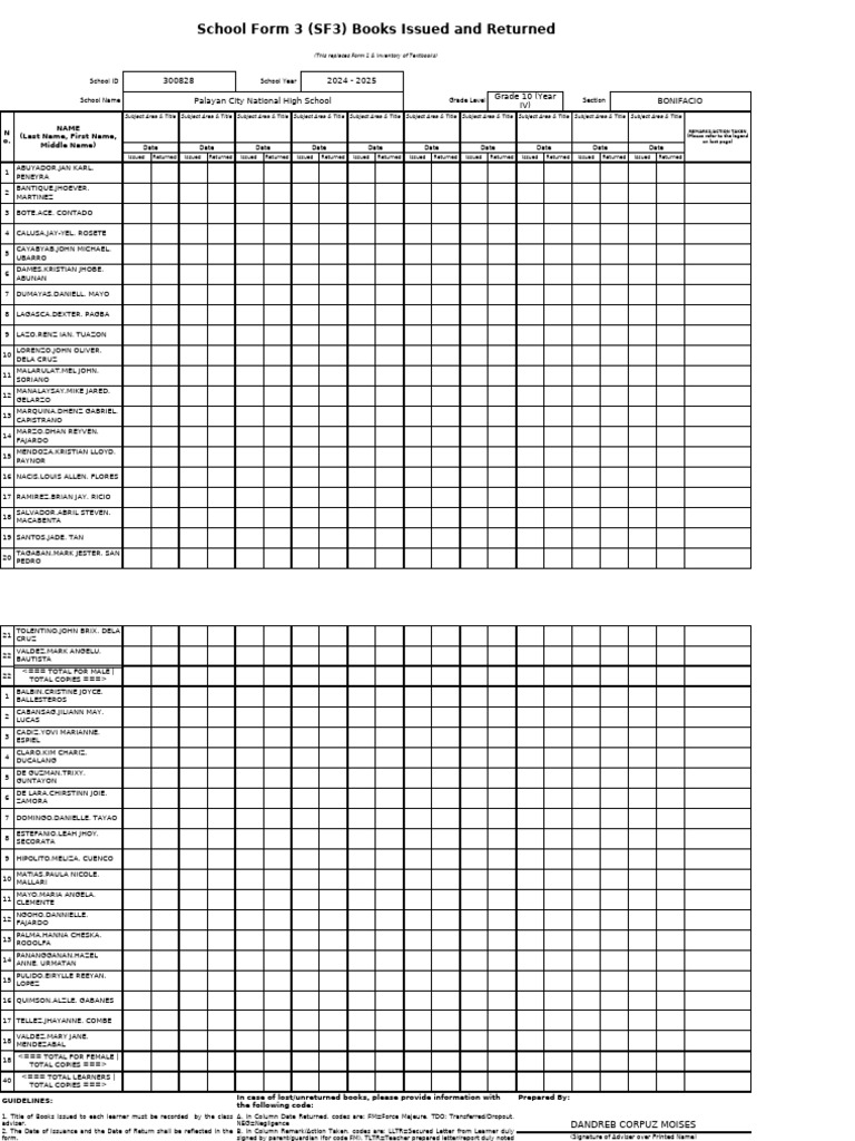 Grade 4 Bonifacio Book Records 2024-2025 | PDF