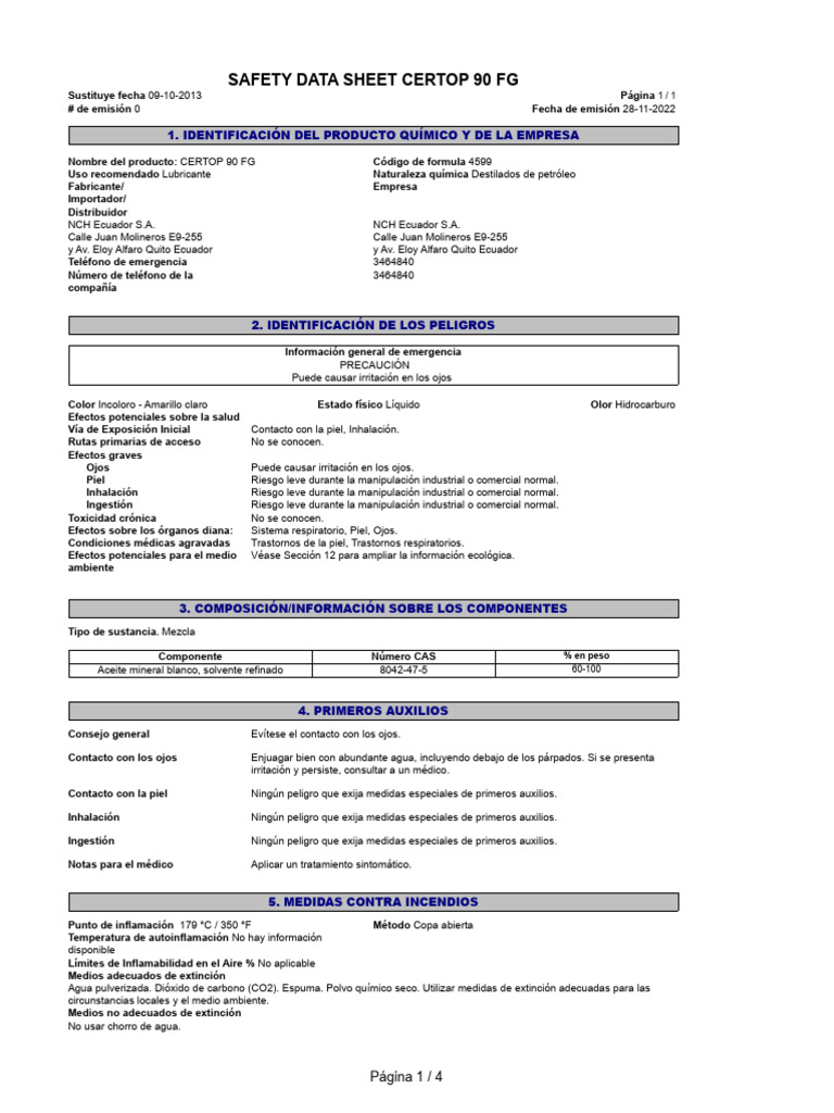 MSDS Certop 90FG | PDF | Agua | Solvente
