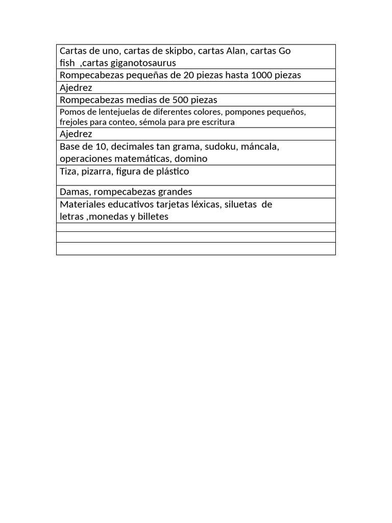 Materiales Educativos y Juegos Diversos | PDF