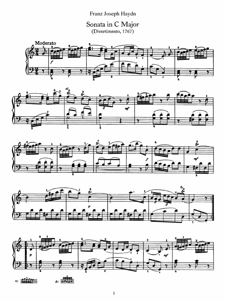 Haydn Joseph Piano Sonata No 10 in C Major 3557 | PDF