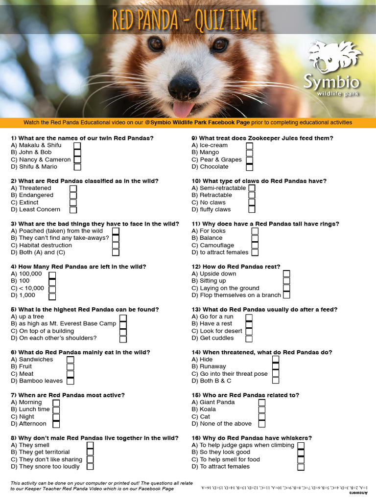 Red Panda Quiz and Activities Guide | PDF | Giant Panda | Biogeography