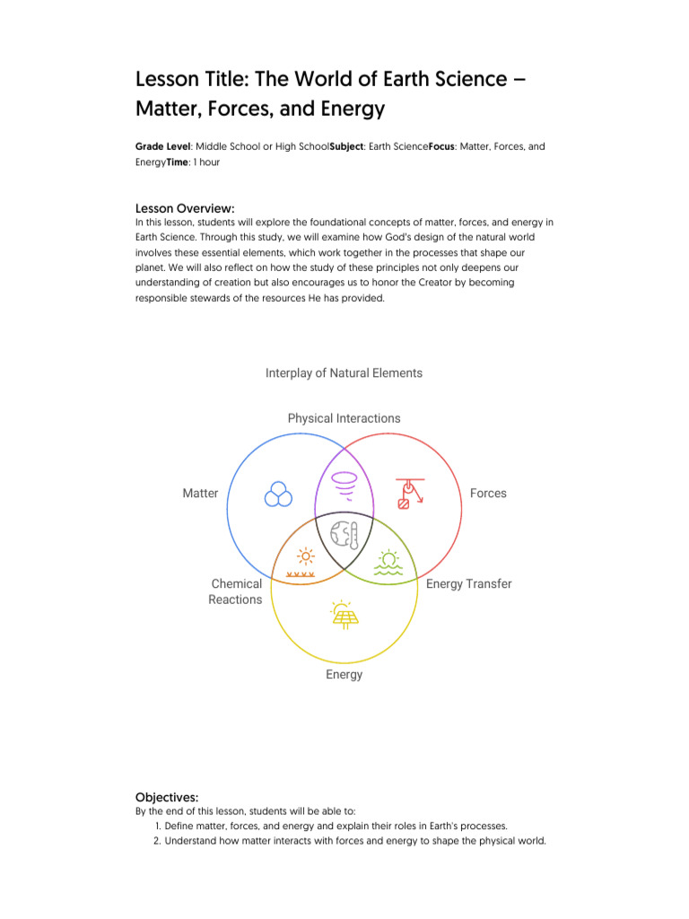 Lesson Title - The World of Earth Science - Matter, Forces, and Energy ...