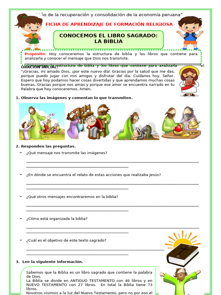 Ficha - Religion-Conocemos El Libro Sagrado-Viernes 11 de Abril Del ...