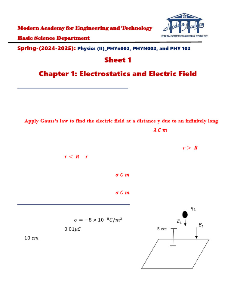 Electrostatics and Electric Field Concepts | PDF | Electric Field | Sphere