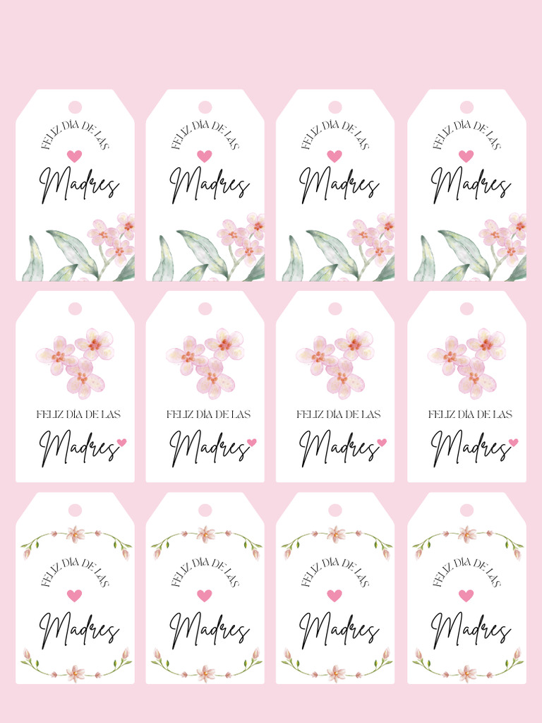 Documento A4 Etiquetas de Regalo Día de Las Madres Floral Rosa | PDF