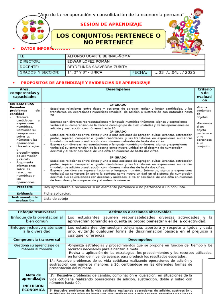 U1 S1 Sesion D4 Mat Los Conjuntos Pertenece o No Pertenece | PDF ...